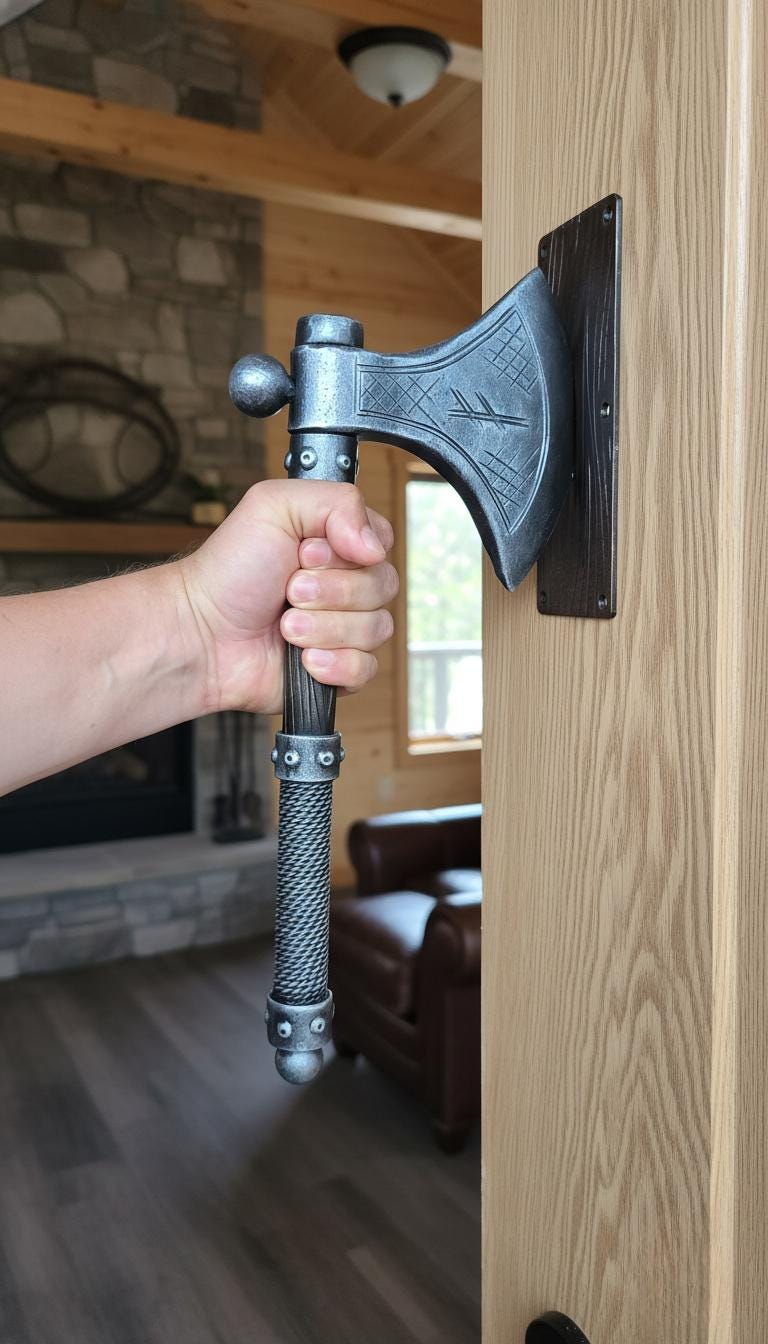 Forged Iron Axe Door Handle: Viking Barn Door Pull – IronUA